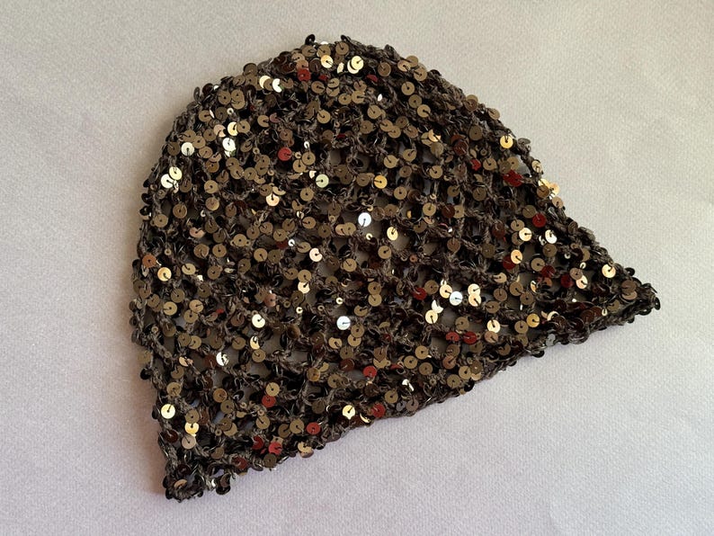 Black Sequins Mesh Beanie Hat, Sparkly Beanie Cap Net Hat Crochet Hat ...