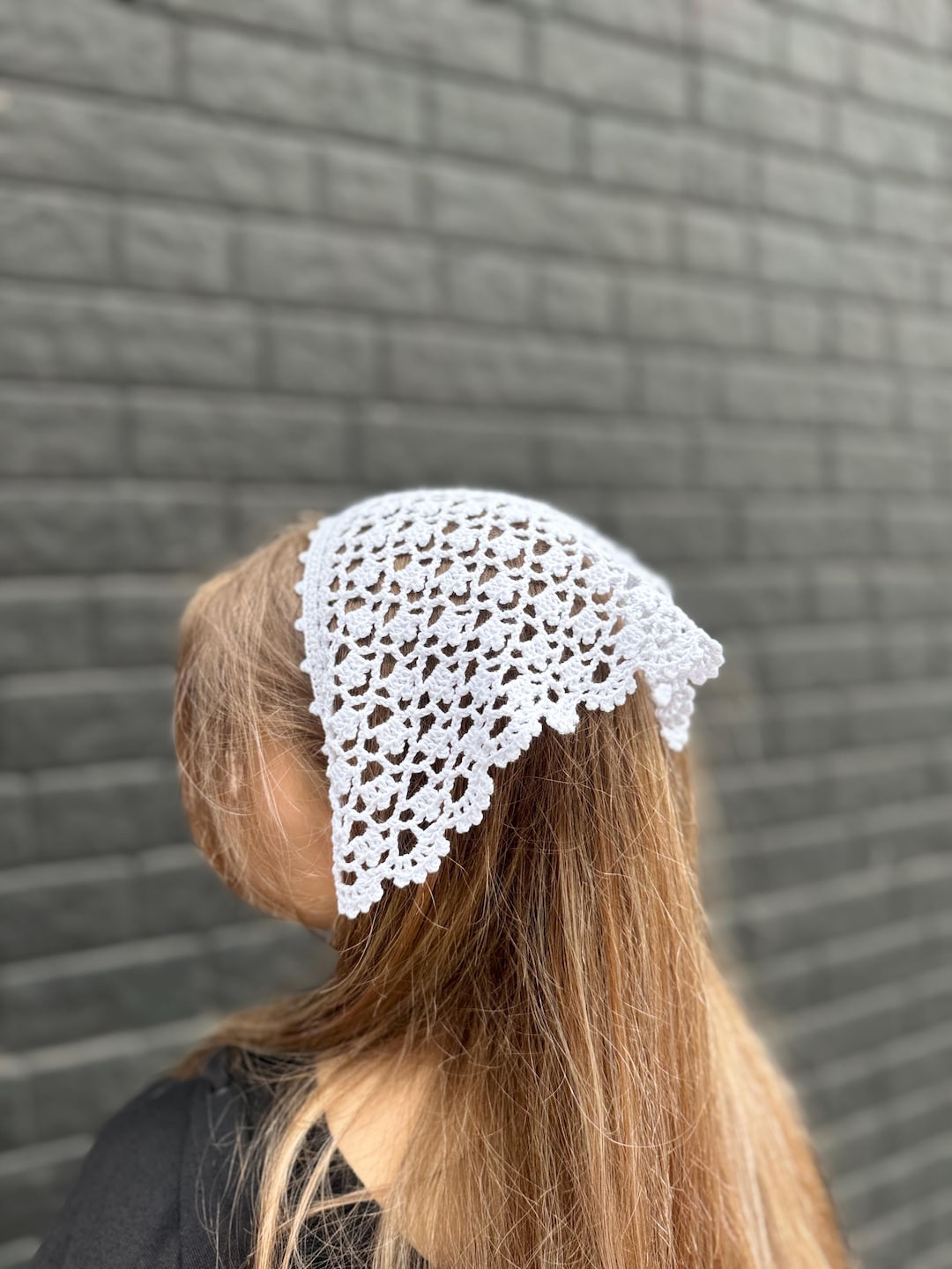 White Lace Head Scarf, Handmade Kerchief Headpiece, Bandana Beach Head Cover, Triangle Kerchief ...