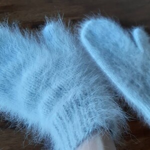 Gray Angora Mittens Women. Winter Mittens. Fluffy Knitted - Etsy