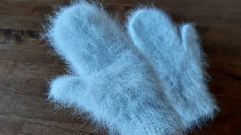 Gray Angora Mittens Women. Winter Mittens. Fluffy Knitted - Etsy