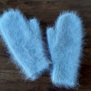 Gray Angora Mittens Women. Winter Mittens. Fluffy Knitted - Etsy