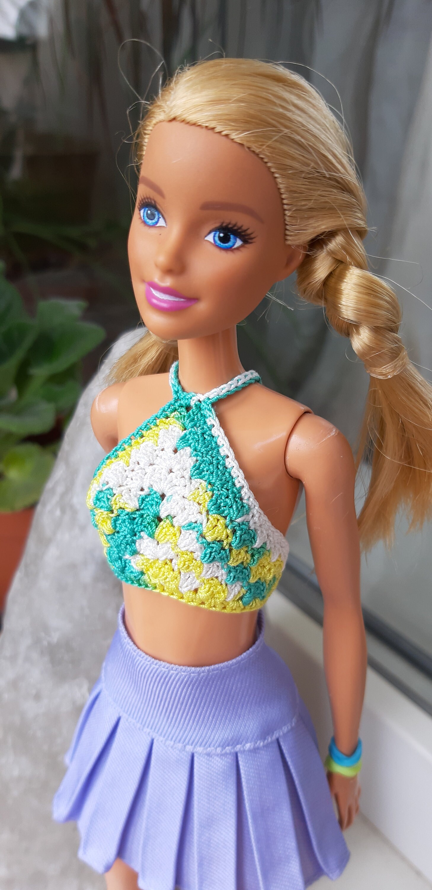 Doll Clothes - Doll Crop Top. Green-white-yellow Crochet Top for 12 ...