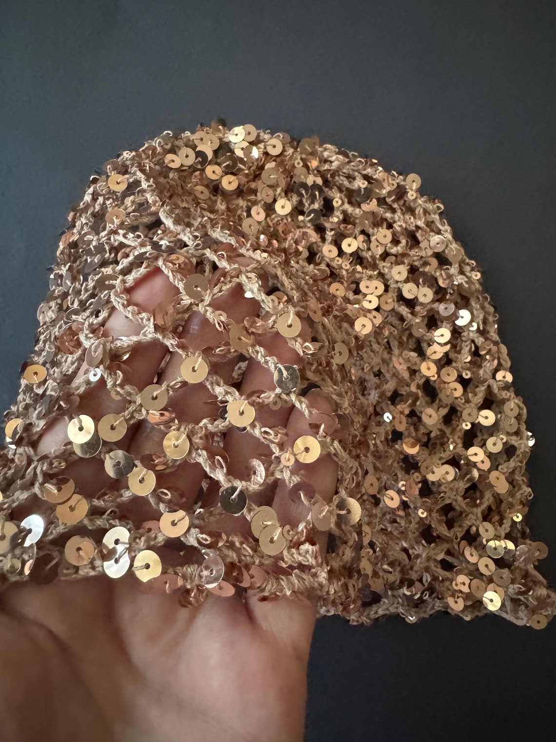 Beige Mesh Beanie Hat With Sequins, Sparkly Beanie Net Hat Crochet Hat ...