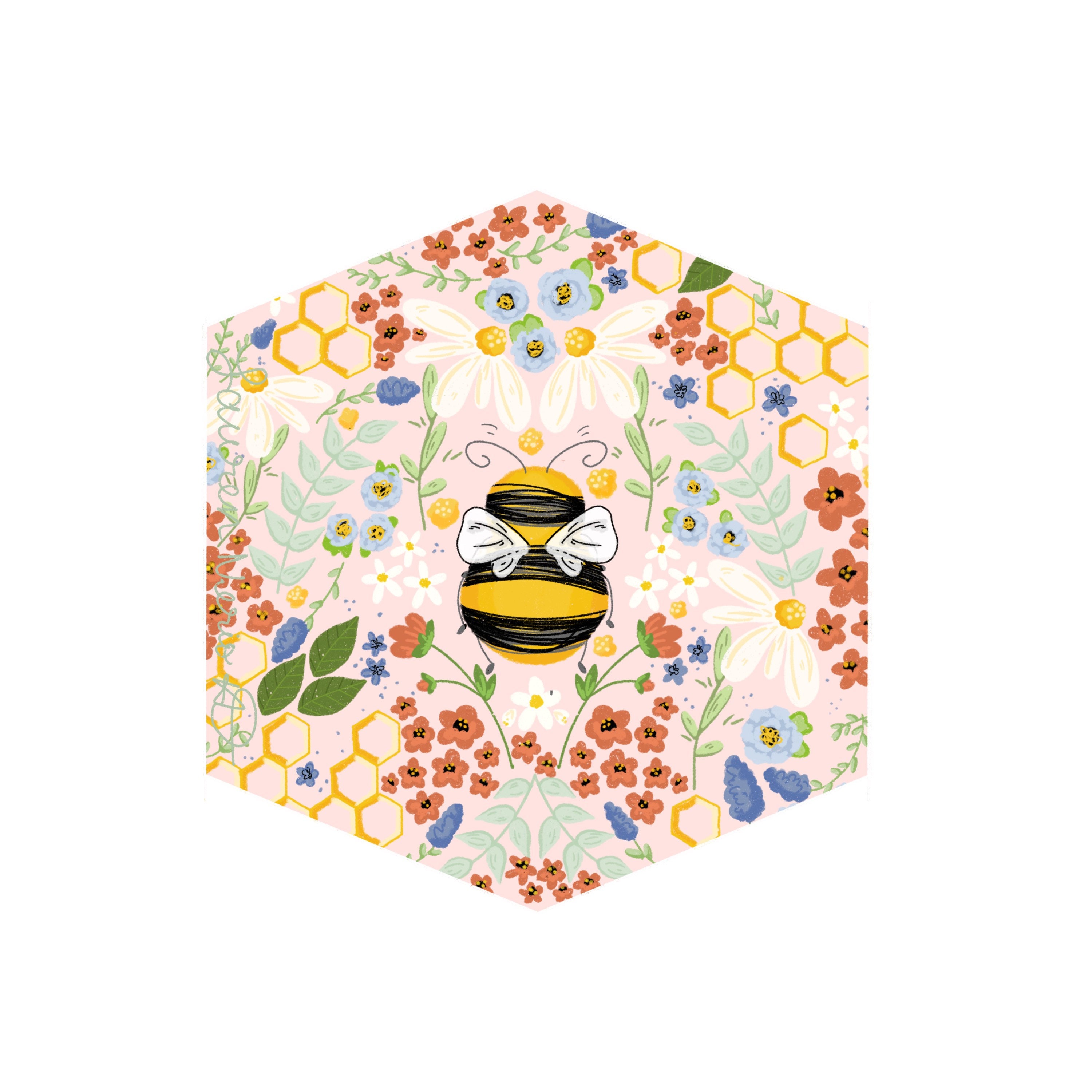 Pink honeybee Honeycomb Collection Vinyl Sticker available | Etsy