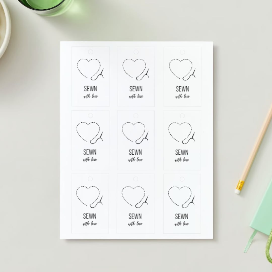 Printable Sewn With Love Tags Print and Cut Handmade Tags Simple Sewn ...