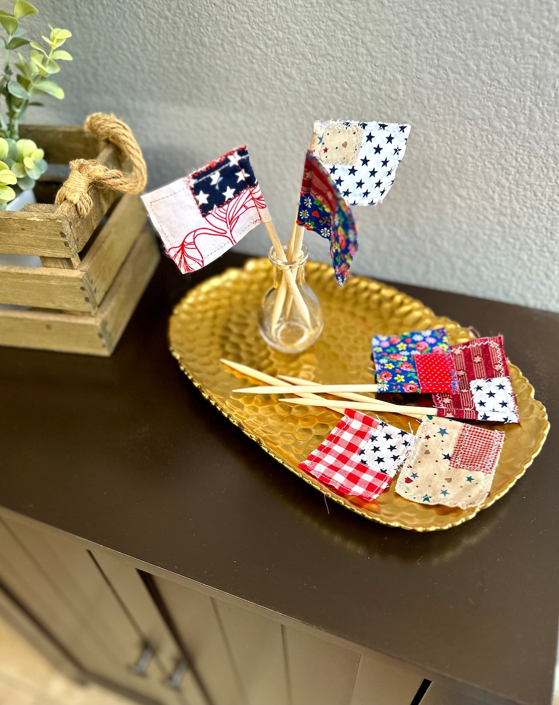 Scrappy Mini Flags, Plant Stakes, 4th of July Primitive Farmhouse Decor ...