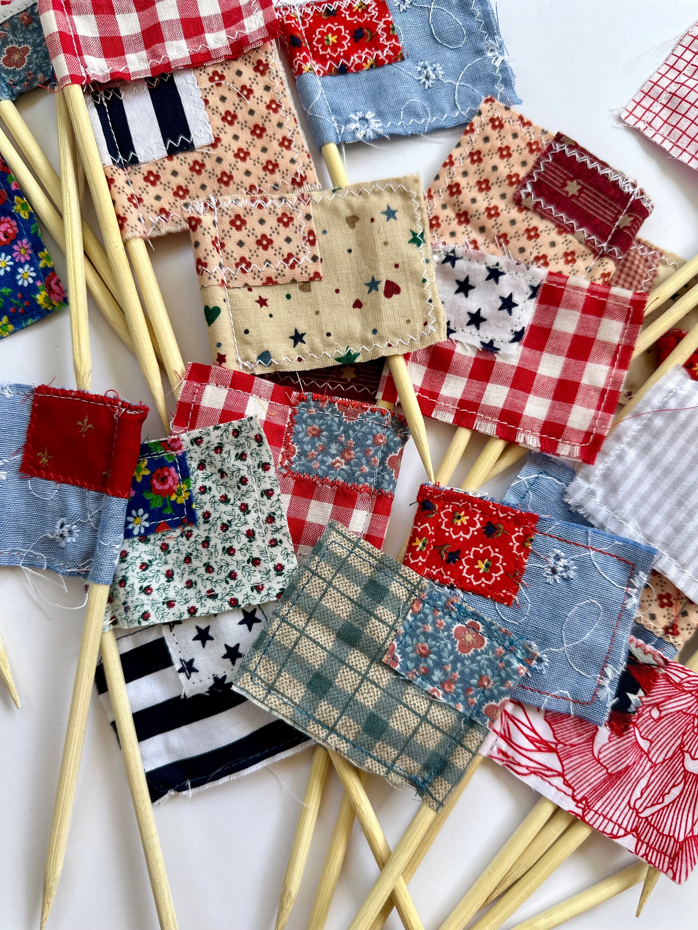 Scrappy Mini Flags, Plant Stakes, 4th of July Primitive Farmhouse Decor ...
