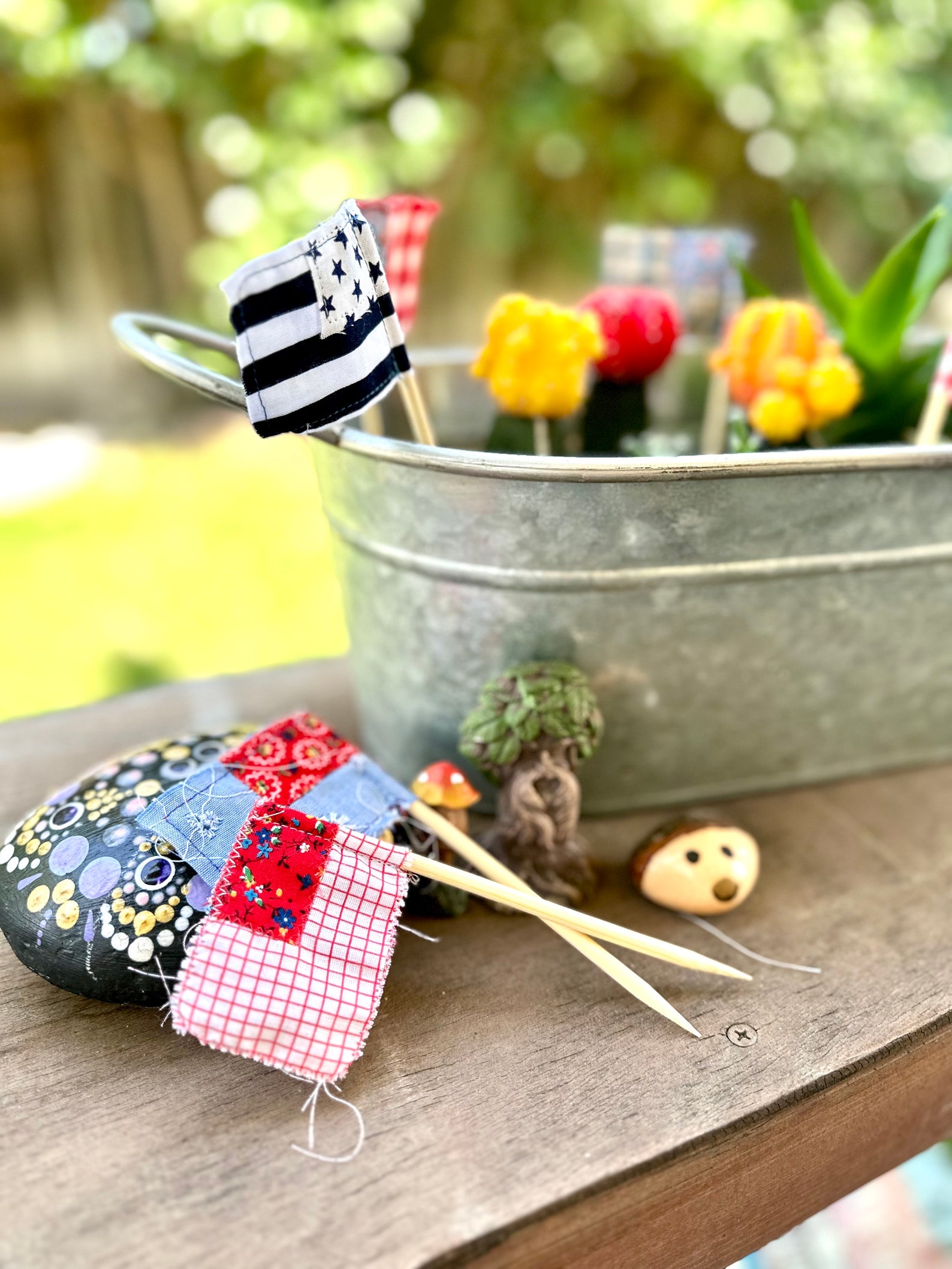 Scrappy Mini Flags, Plant Stakes, 4th of July Primitive Farmhouse Decor ...