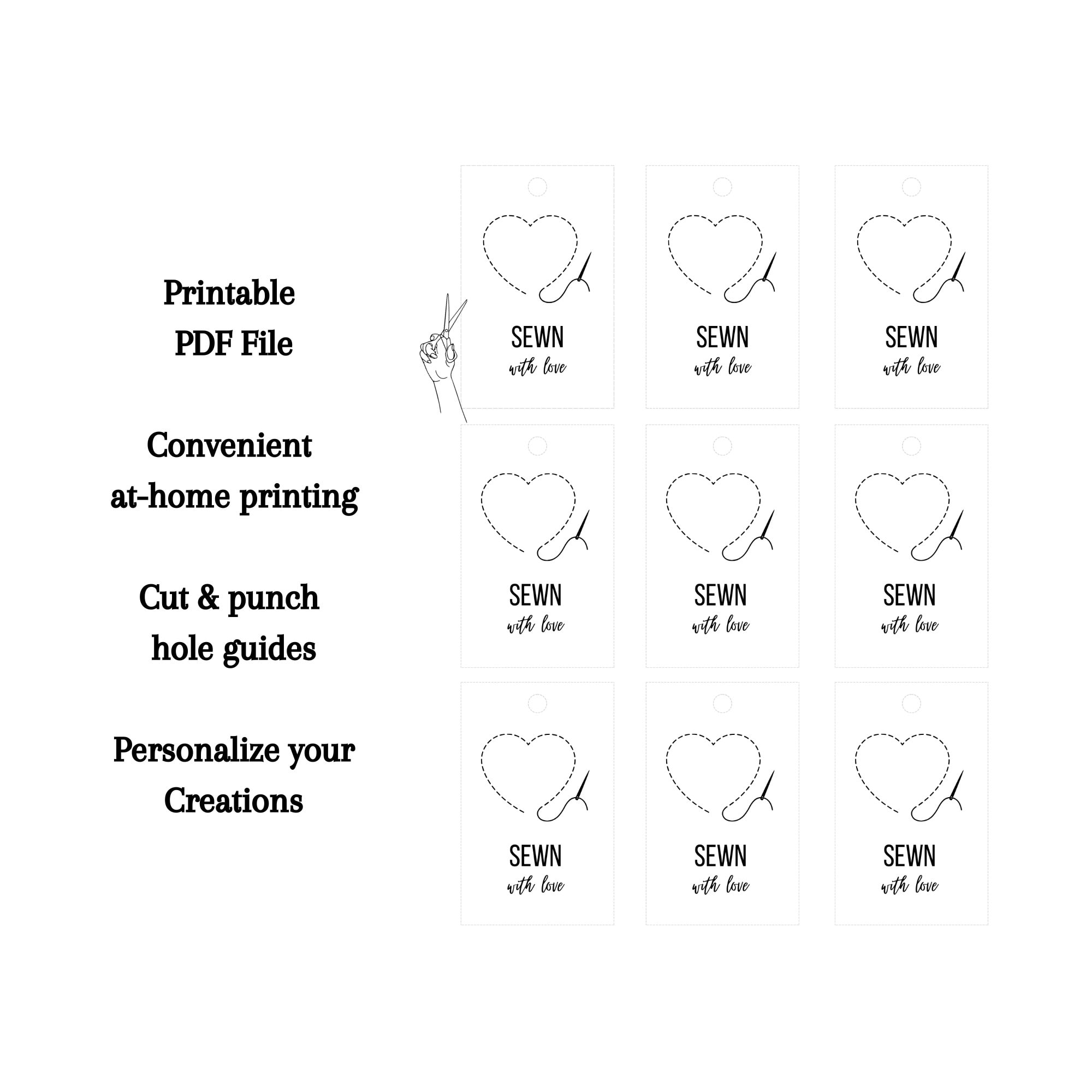 Printable Sewn With Love Tags Print and Cut Handmade Tags Simple Sewn ...