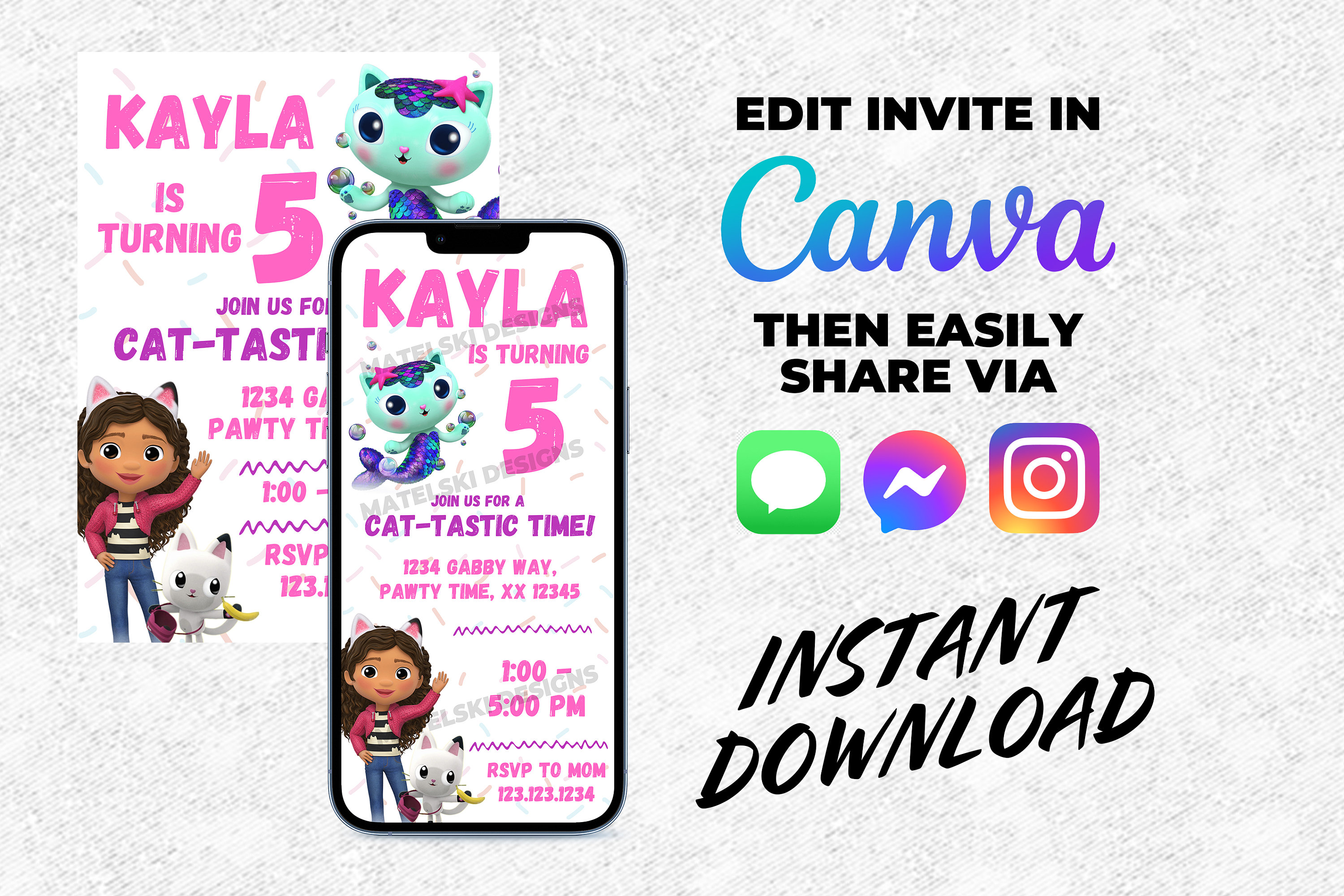 CANVA Editable Digital Download - Gabby's Dollhouse Birthday Invite - Etsy