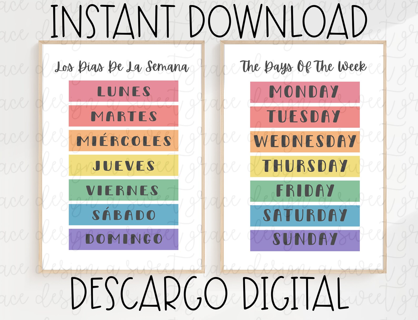 Bilingual Days of the Week - English & Spanish | DIGITAL DOWNLOAD ...