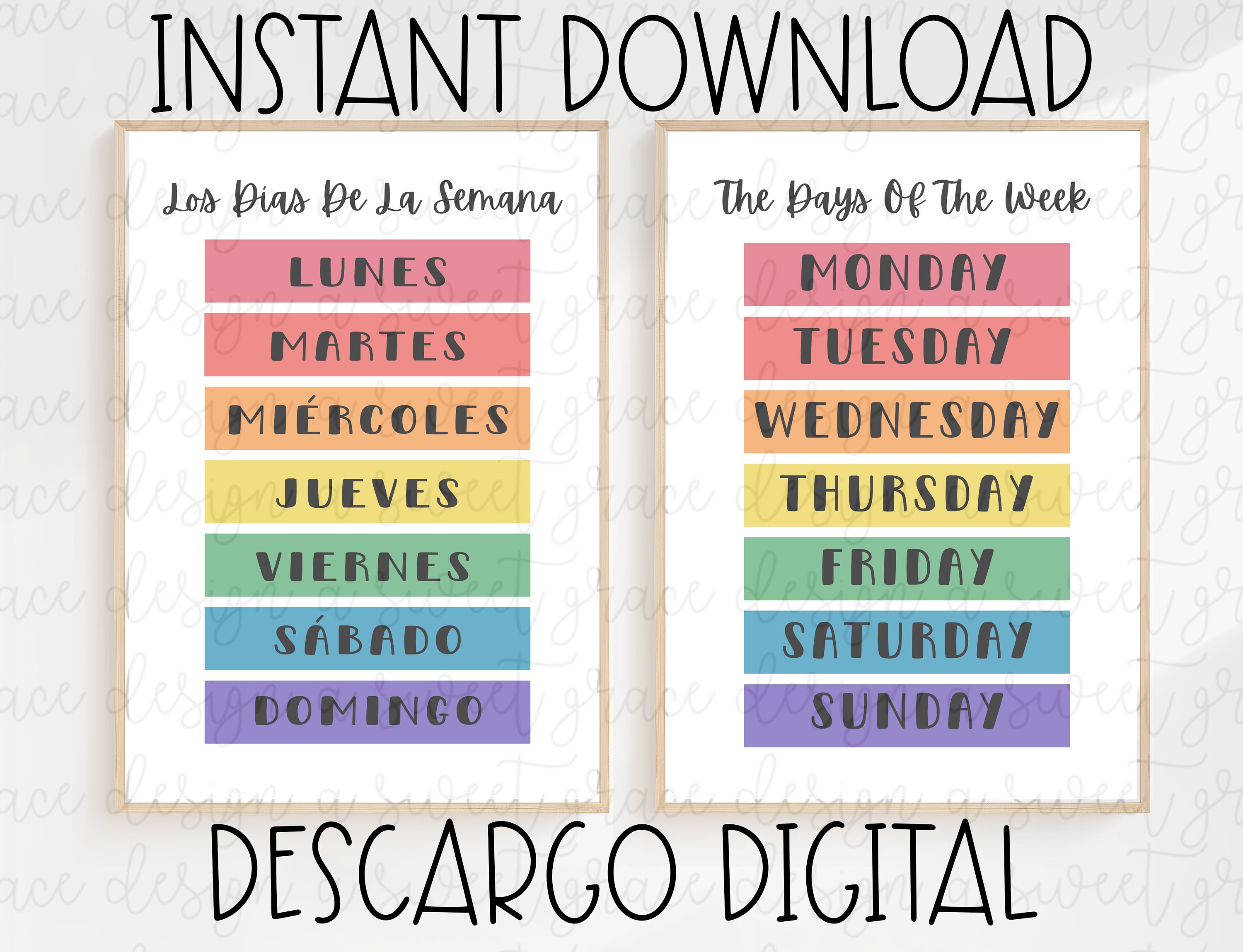 Bilingual Days of the Week - English & Spanish | DIGITAL DOWNLOAD ...