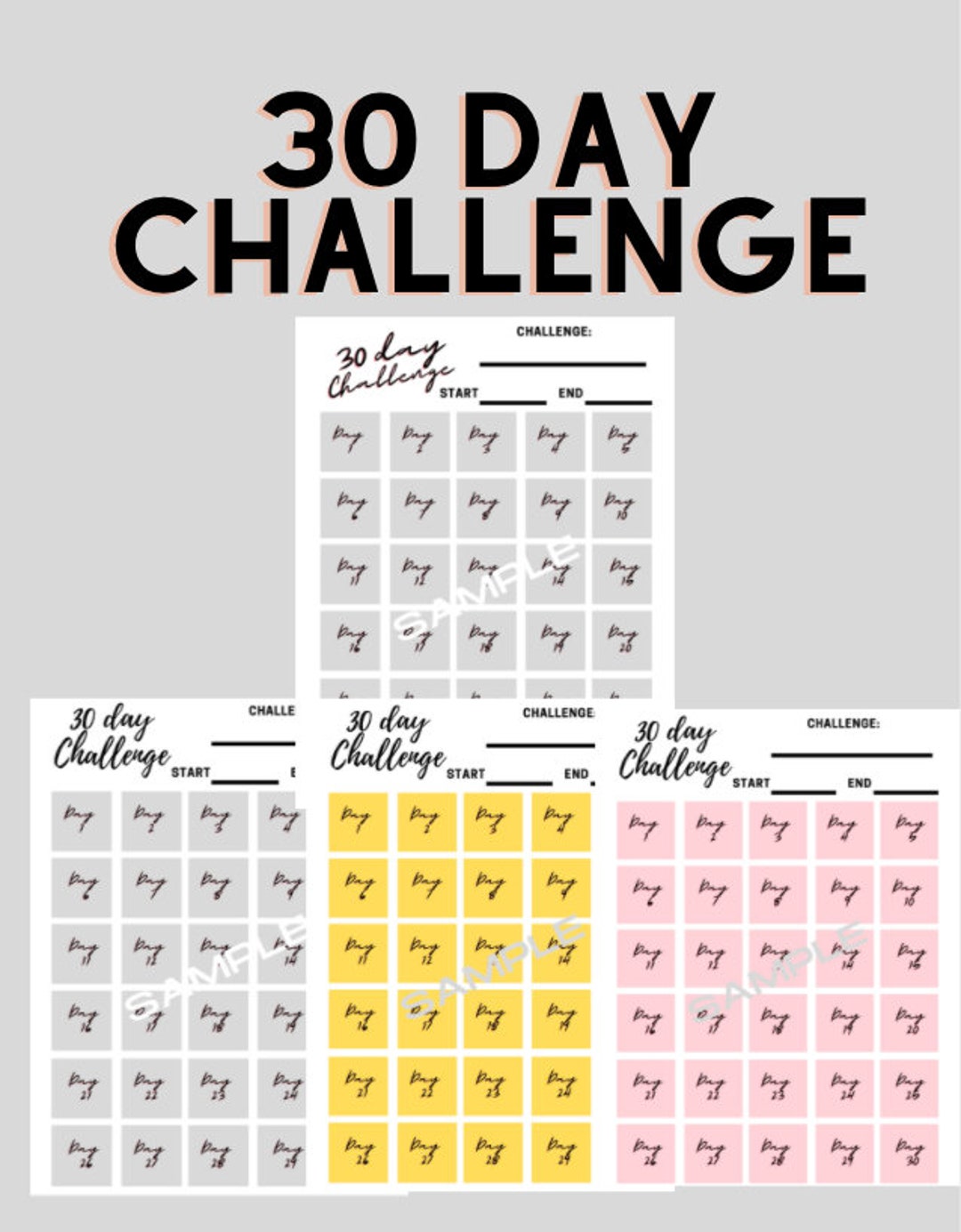 30 Day Challenge Tracker Printable (pack of 4) - Etsy