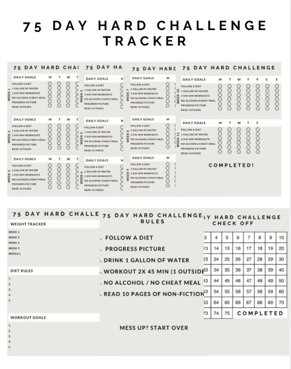 75 Hard Printable Checklist