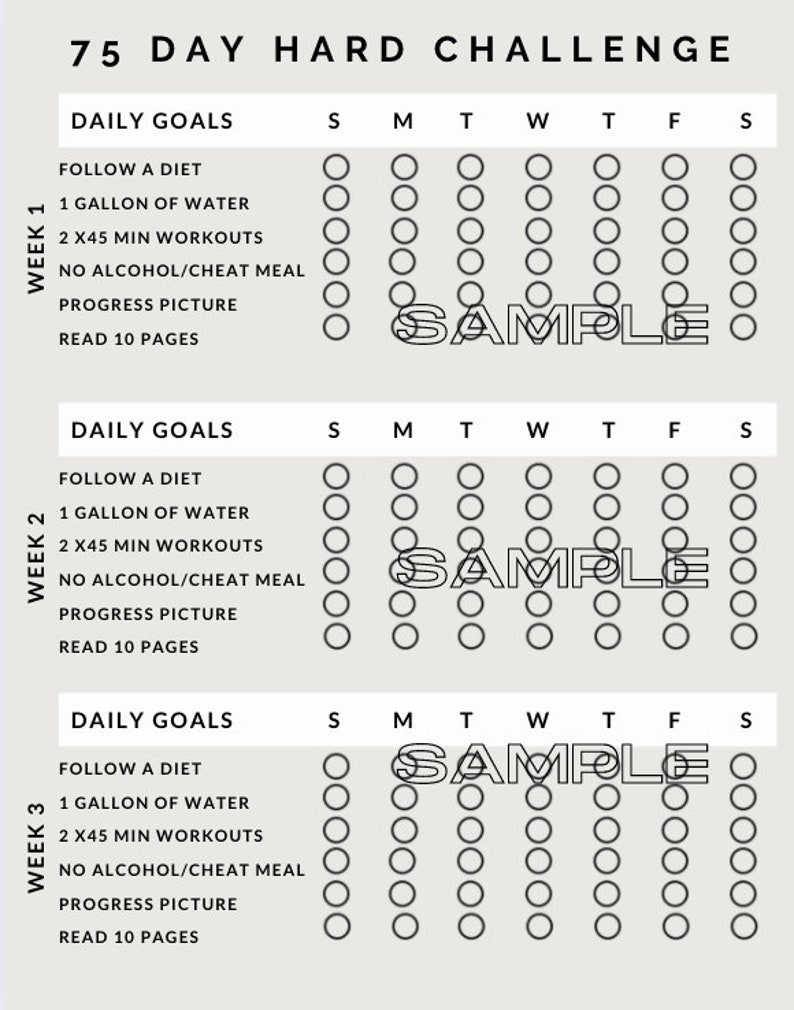 75 Hard Challenge Printable Calendar