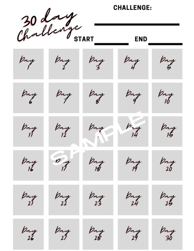 30 Day Challenge Tracker Printable (pack of 4) - Etsy
