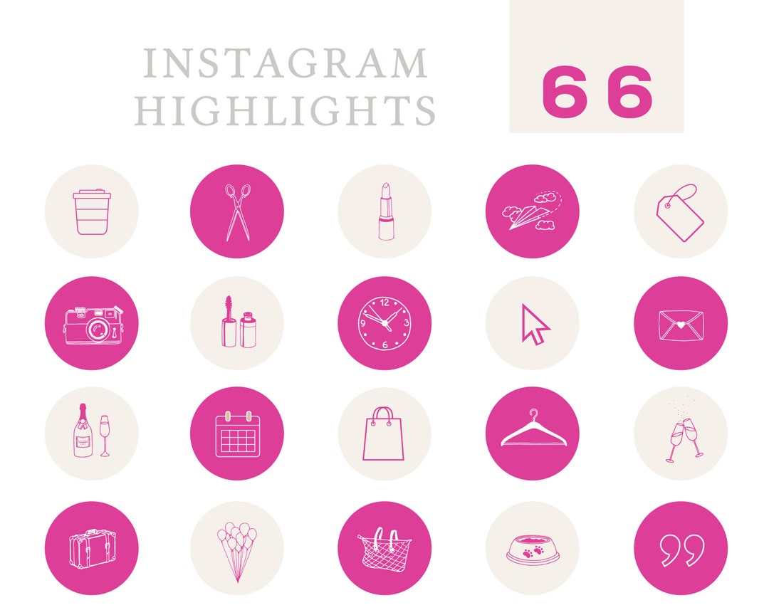66 Instagram Highlight Cover Images | Hot Pink Hand Drawn Icons | Shop ...