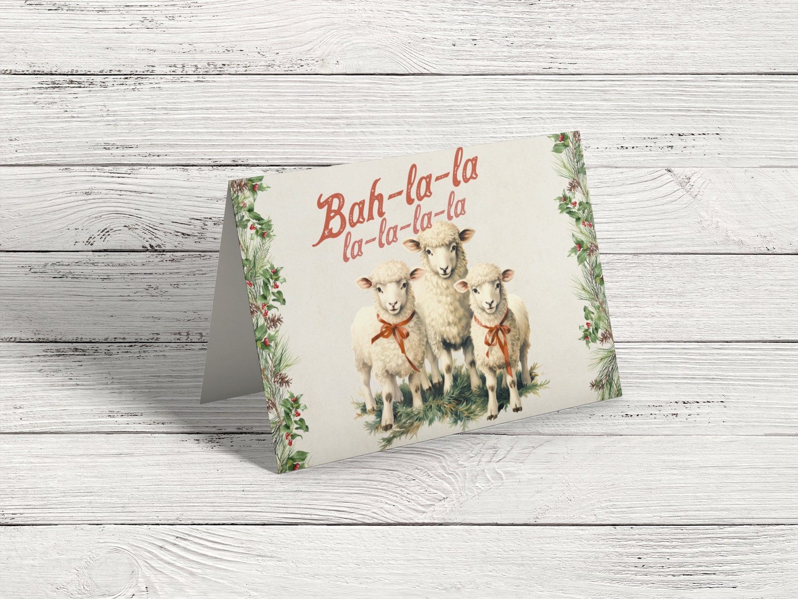 Bah-la-la Sheep Christmas Card, Farmyard Christmas Wishes, Printable ...