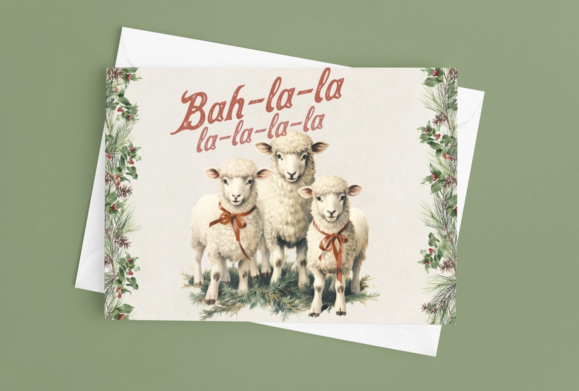Bah-la-la Sheep Christmas Card, Farmyard Christmas Wishes, Printable ...