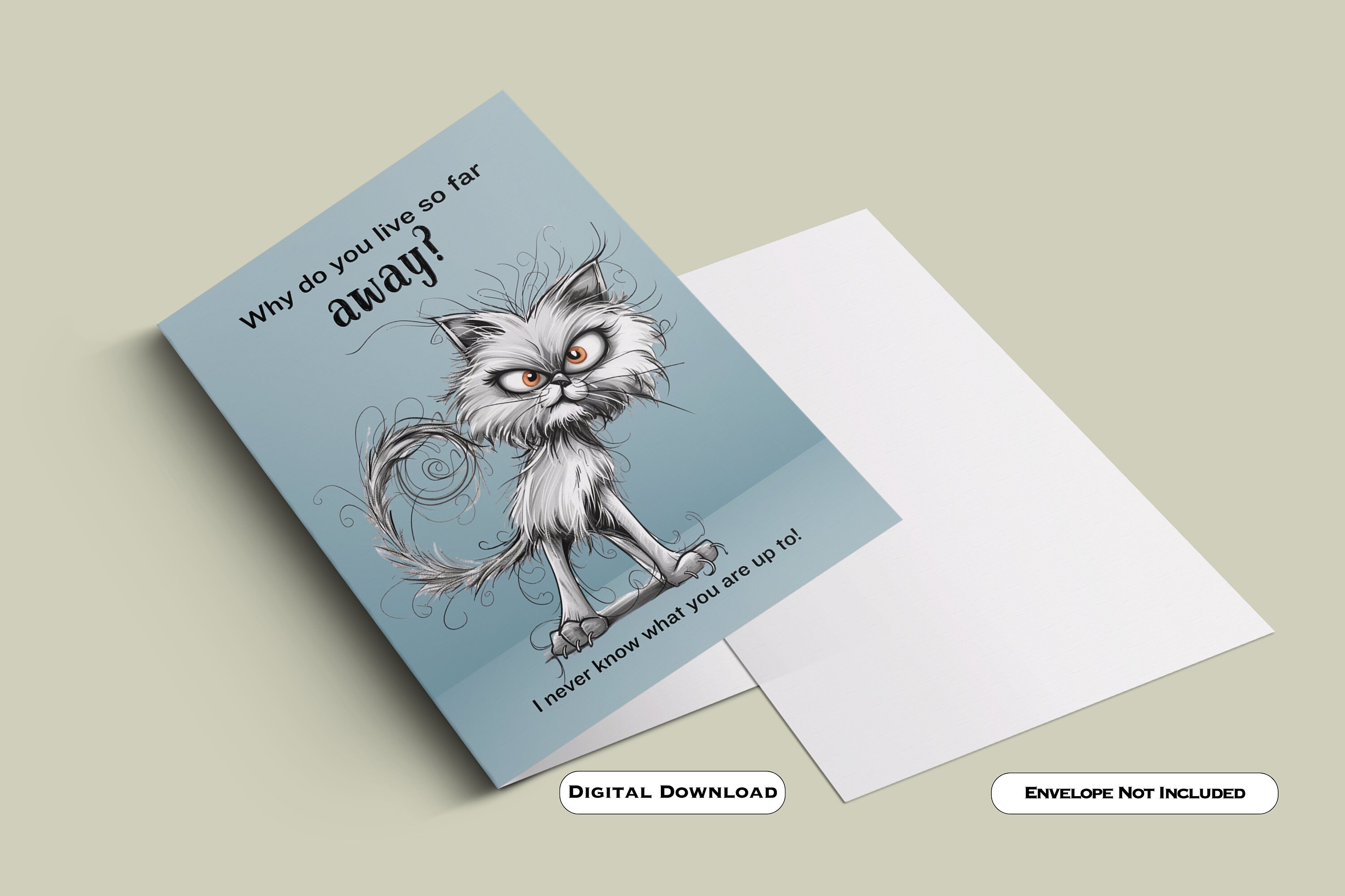 Printable Funny Cat Card, Folded Downloadable Greeting Card, Colorful ...