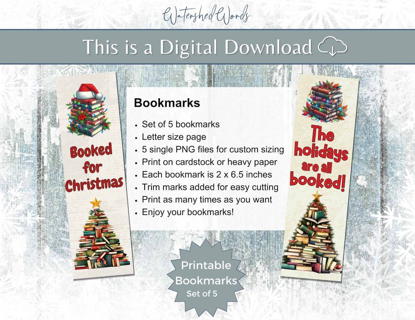 Merry Christmas Bookmarks, Merry Bookmas, Book Trees, Digital Bookmarks ...