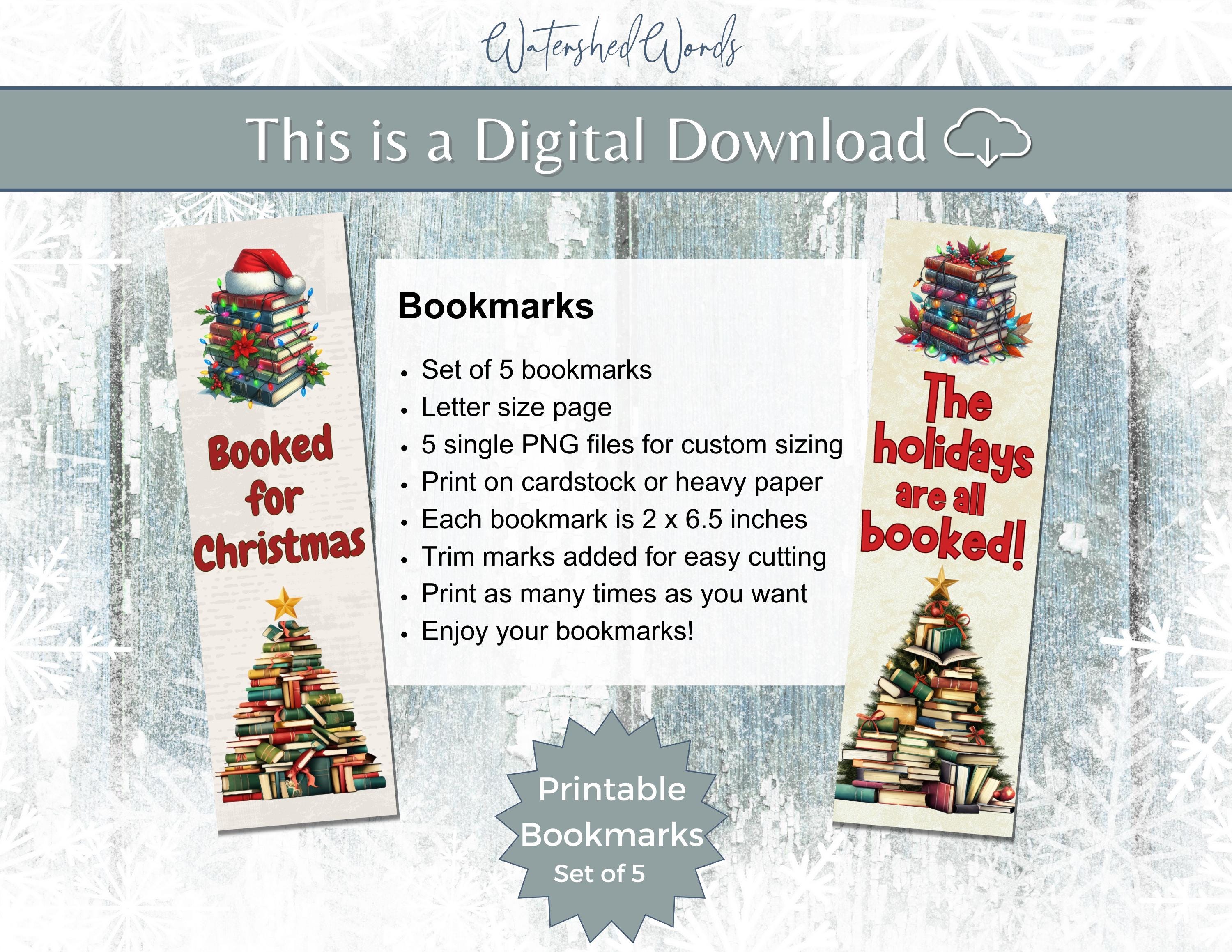 Merry Christmas Bookmarks, Merry Bookmas, Book Trees, Digital Bookmarks ...
