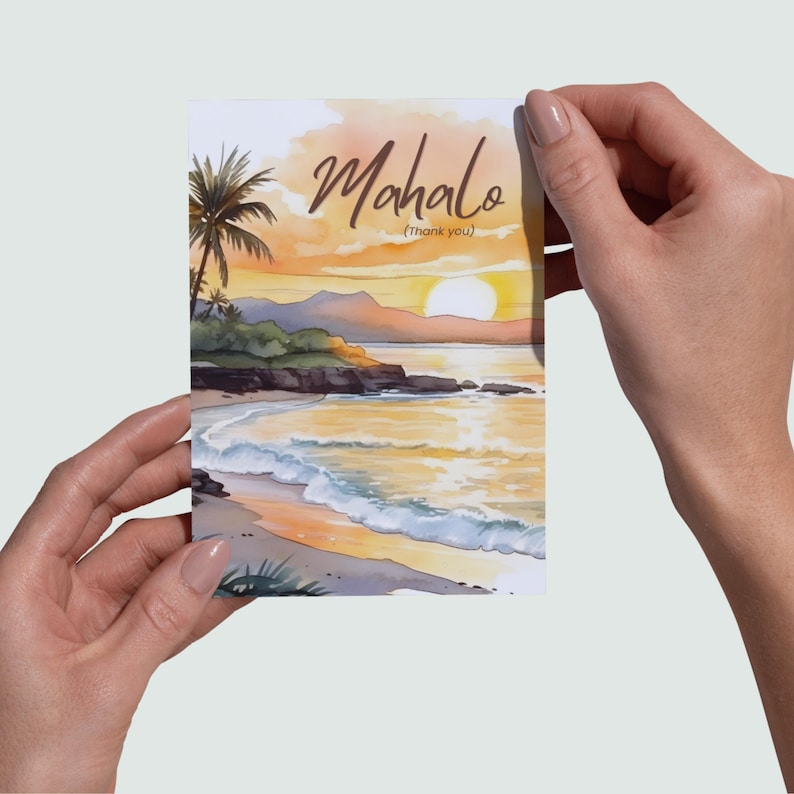 Mahalo Hawaiian Thank You Printable Greeting Card, Hawaii Theme Card ...