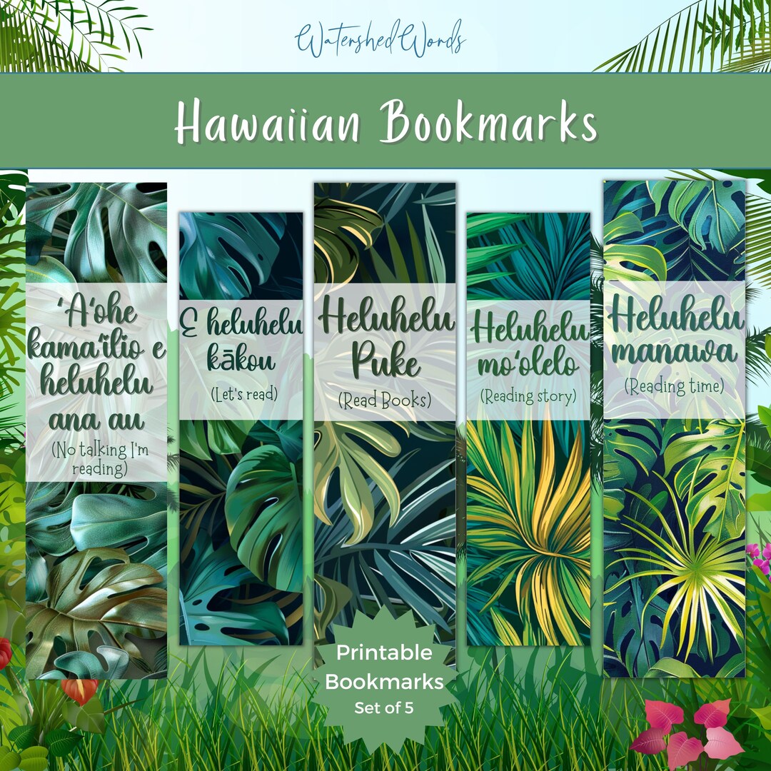 Hawaii Flora Bookmarks, Printable Hawaiian Message Bookmark Set of 5 ...