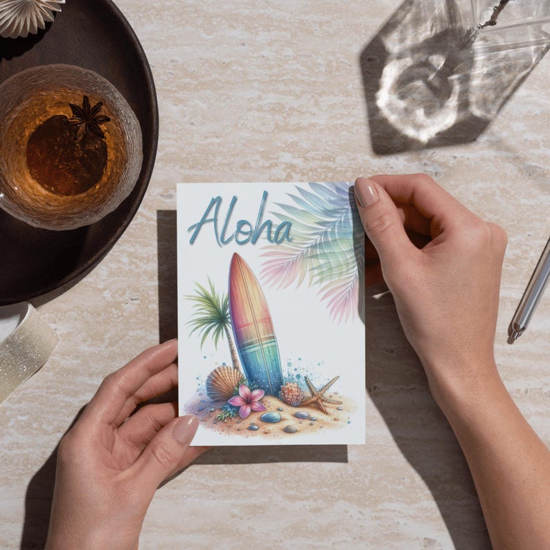 Aloha Printable Greeting Card, Hawaii Theme Note Card, Tropical Scenes Digital Card, Aloha ...