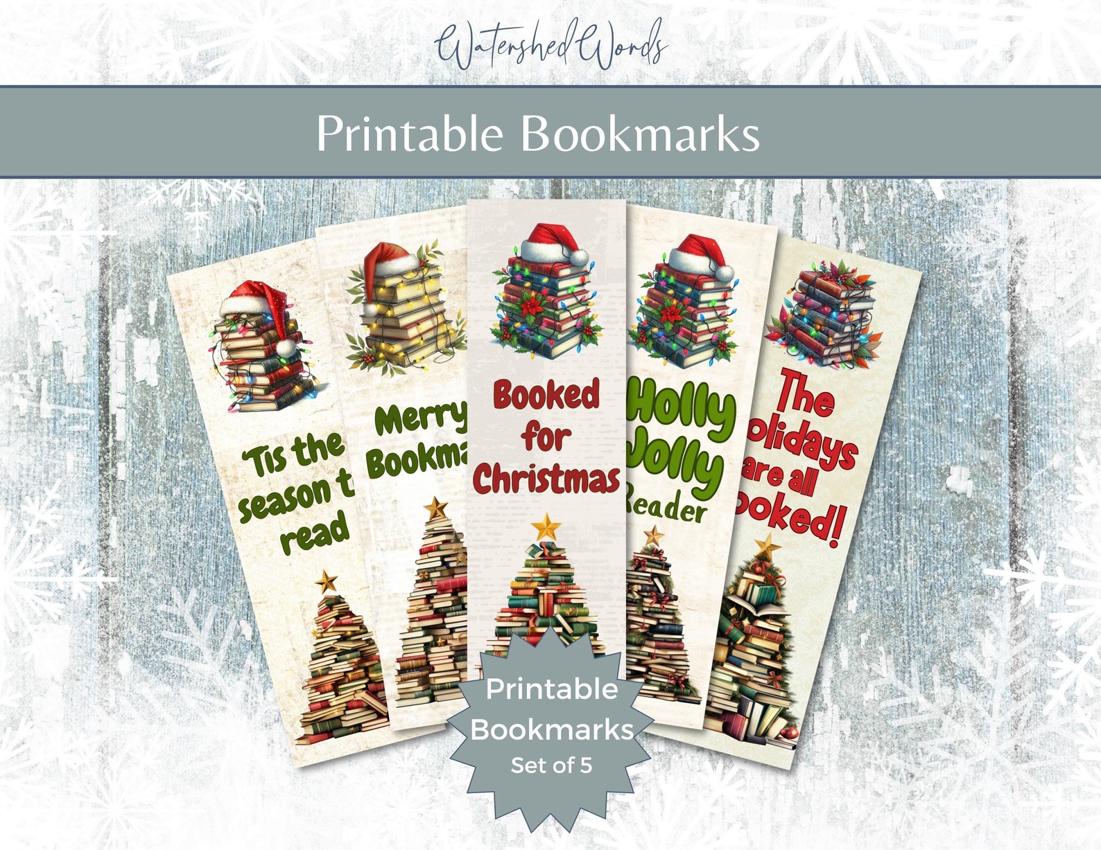 Merry Christmas Bookmarks, Merry Bookmas, Book Trees, Digital Bookmarks to Download, Christmas ...