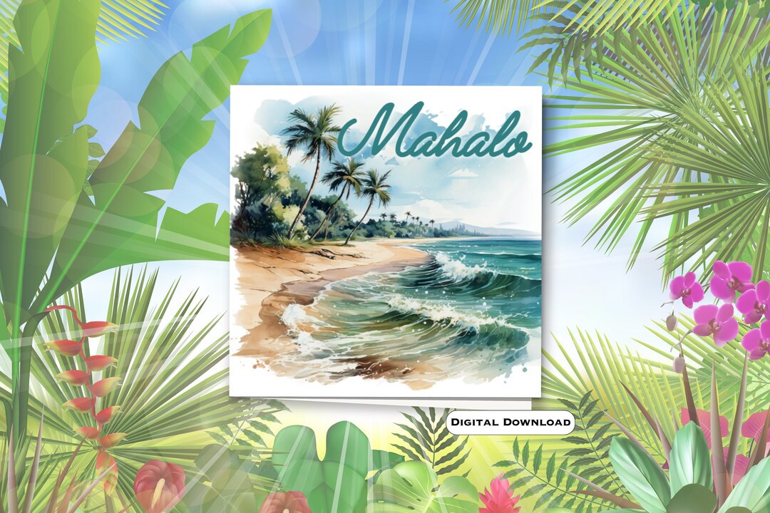 Mahalo Greeting Card: Hawaii Tropical Theme, Thank You Note (digital ...