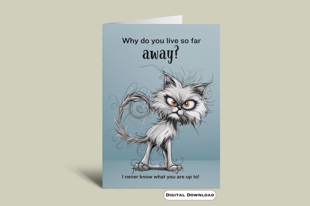 Printable Funny Cat Card, Folded Downloadable Greeting Card, Colorful ...