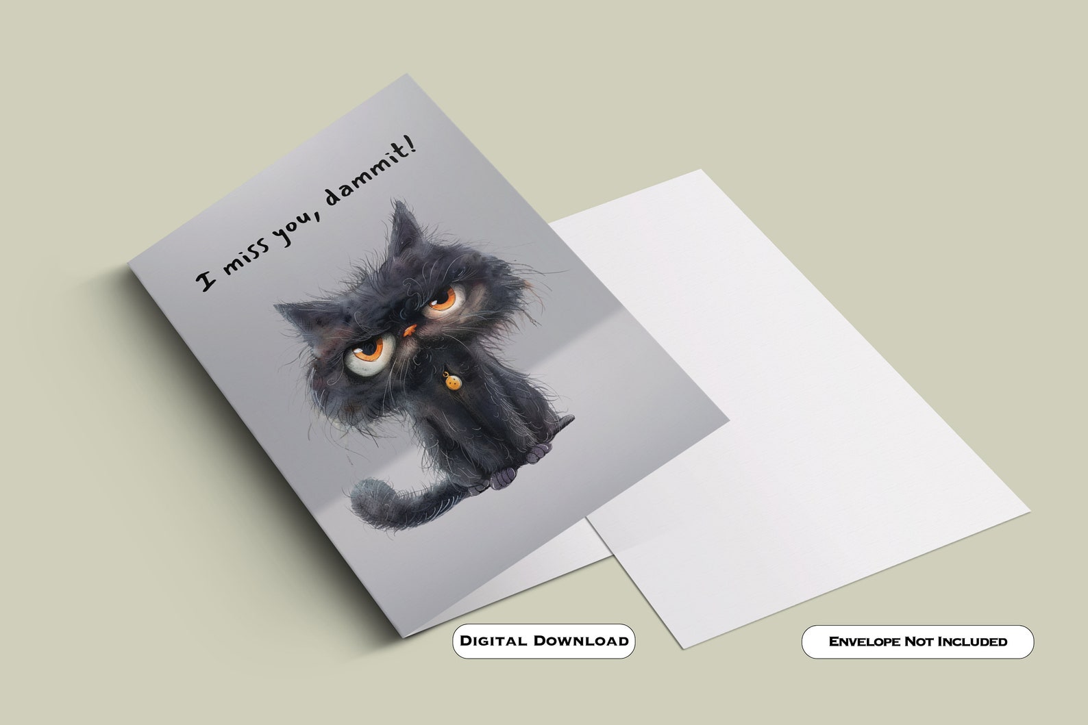 Printable I Miss You Funny Cat Card, Folded Downloadable Greeting Card ...