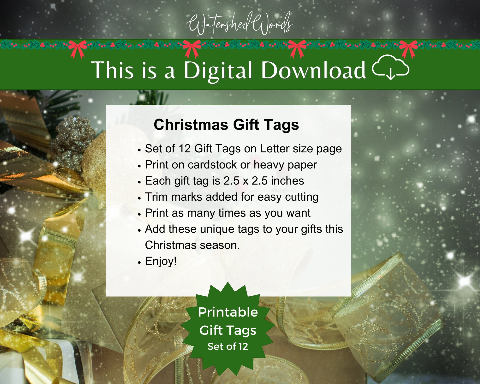 Printable Christmas Kitty Gift Tags, Cat Gift Labels, Instant Download ...