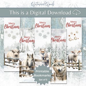 Winter Animal Christmas Bookmarks: Watercolor Set of 5 (digital ...
