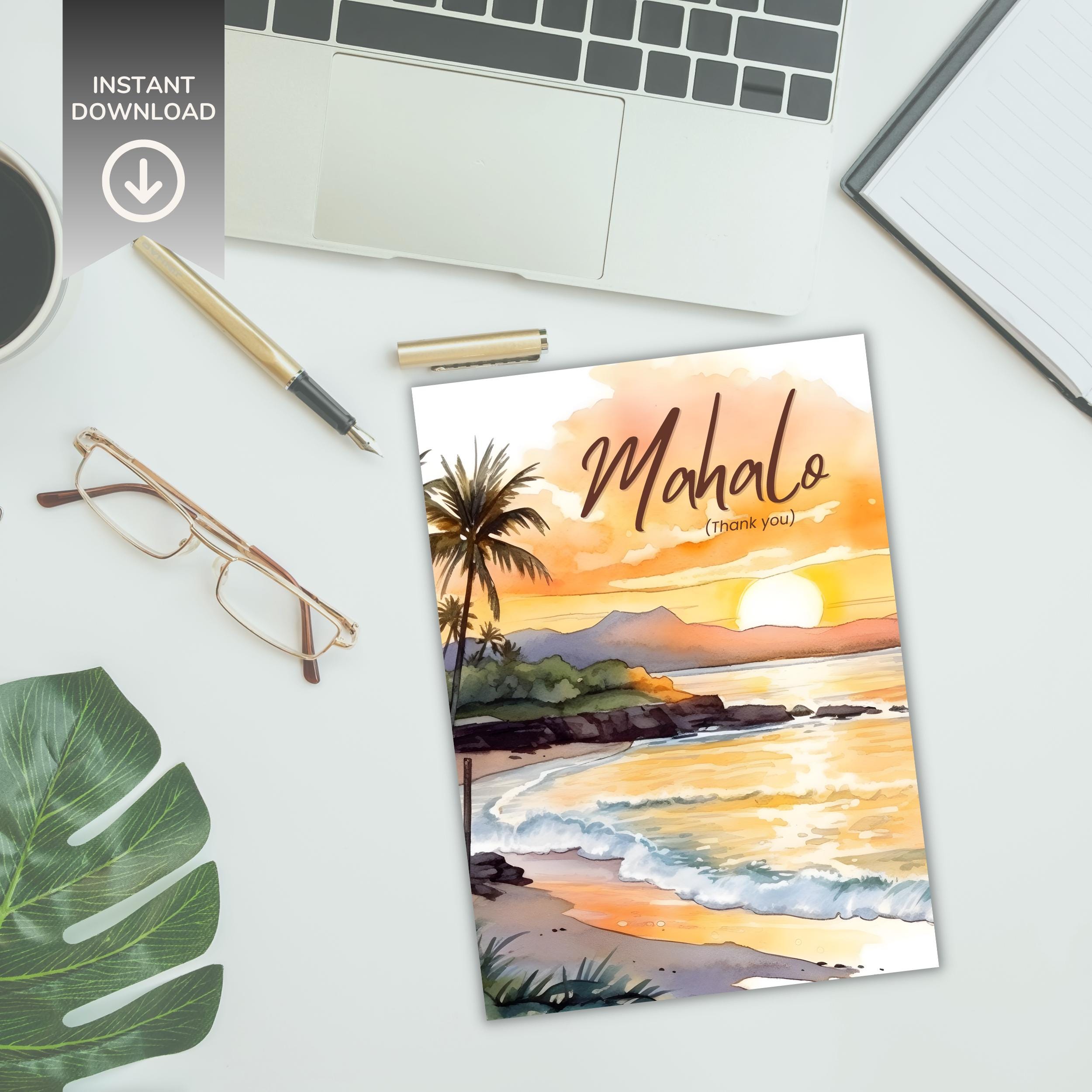 Mahalo Hawaiian Thank You Printable Greeting Card, Hawaii Theme Card ...