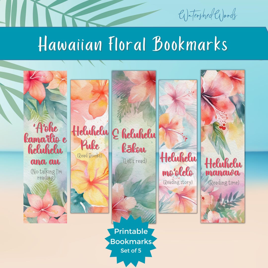 Hawaii Flora Bookmarks, Printable Hawaiian Message Bookmark Set of 5 ...