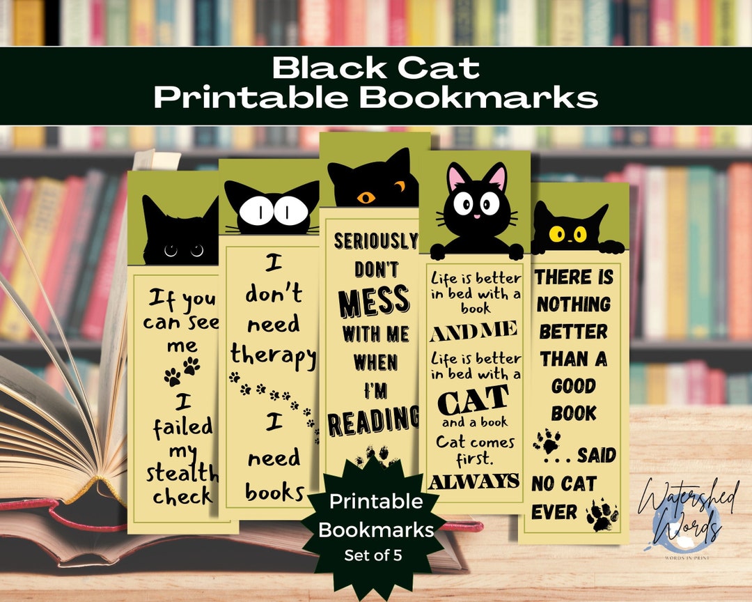 Black Cat Bookmarks, Humorous Cat Bookmarks, Funny Quips, Digital ...