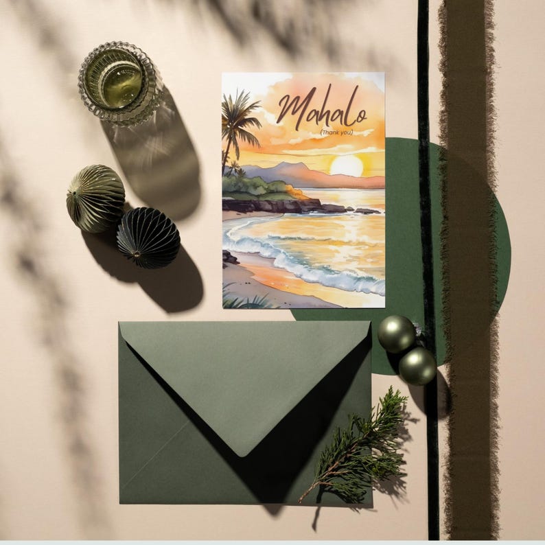 Mahalo Hawaiian Thank You Printable Greeting Card, Hawaii Theme Card ...