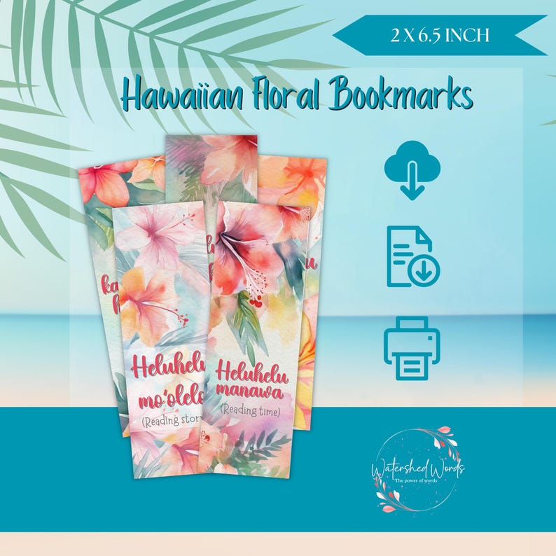 Hawaii Flora Bookmarks: Set of 5 Printable Hawaiian Message Bookmarkers ...