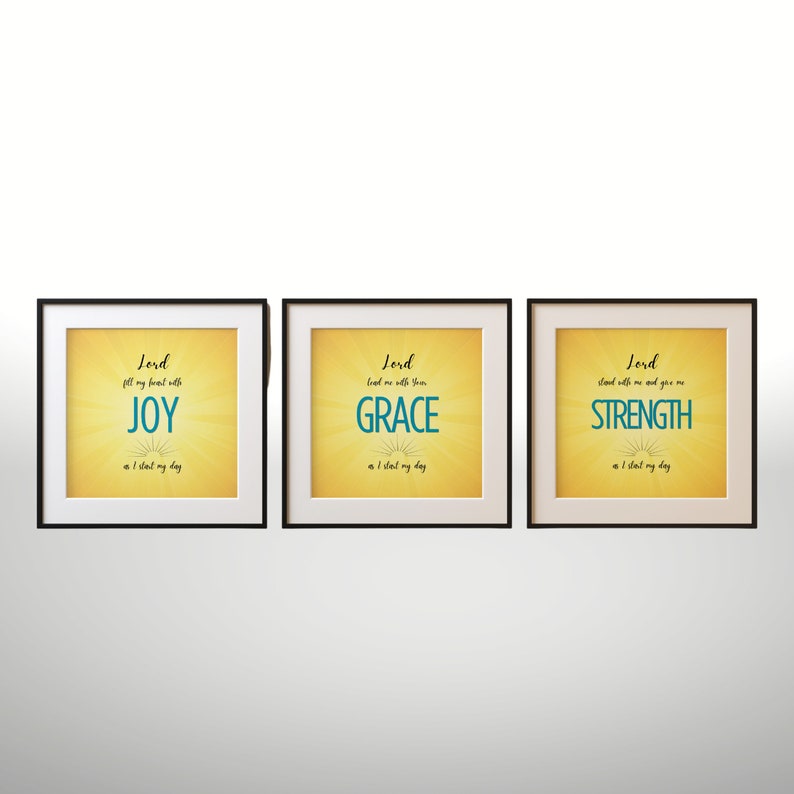 Inspirational Affirmation Printables, Set of 3, Grace Joy Strength Wall ...
