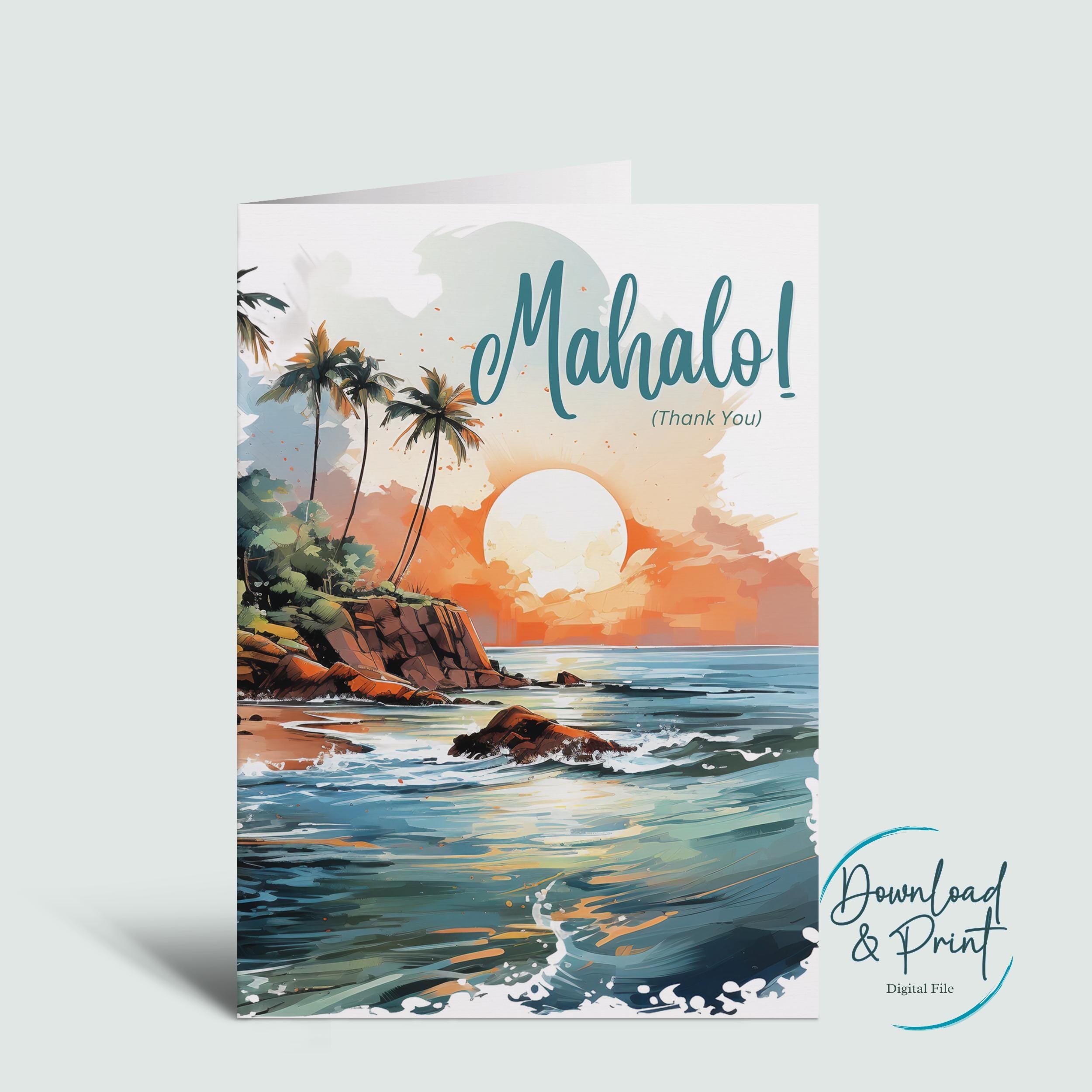 Mahalo Hawaiian Thank You Printable Greeting Card, Hawaii Theme Card ...