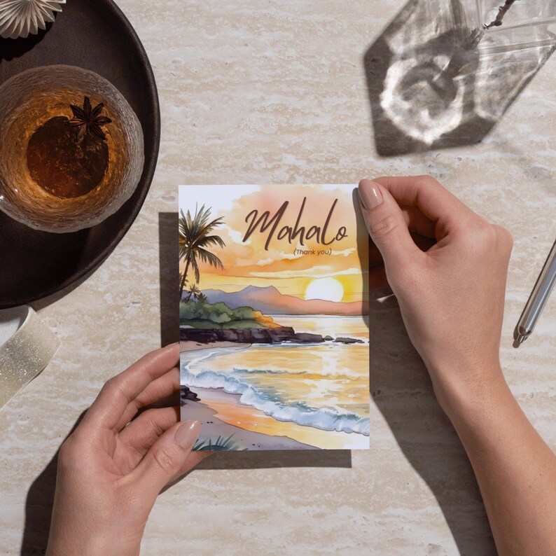 Mahalo Hawaiian Thank You Printable Greeting Card, Hawaii Theme Card ...