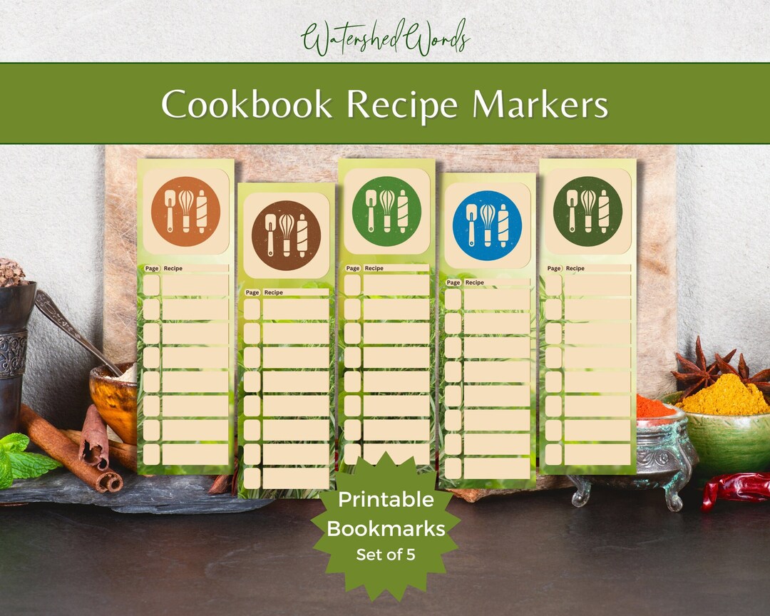 Bookmarks for Cookbooks, Recipe Tracking Bookmarks, Digital Bookmarks ...