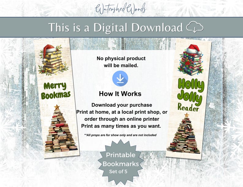 Merry Christmas Bookmarks, Merry Bookmas, Book Trees, Digital Bookmarks ...