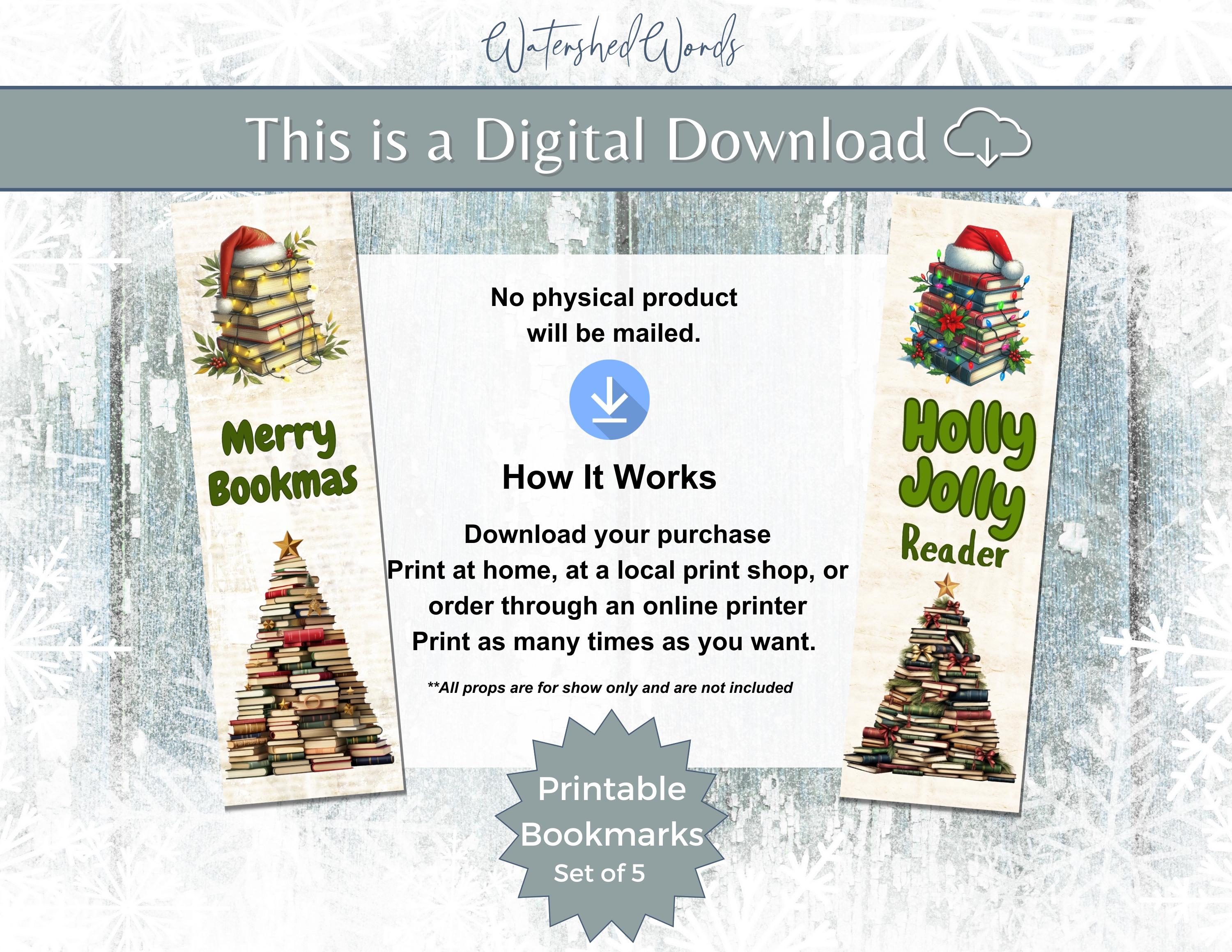 Merry Christmas Bookmarks, Merry Bookmas, Book Trees, Digital Bookmarks ...