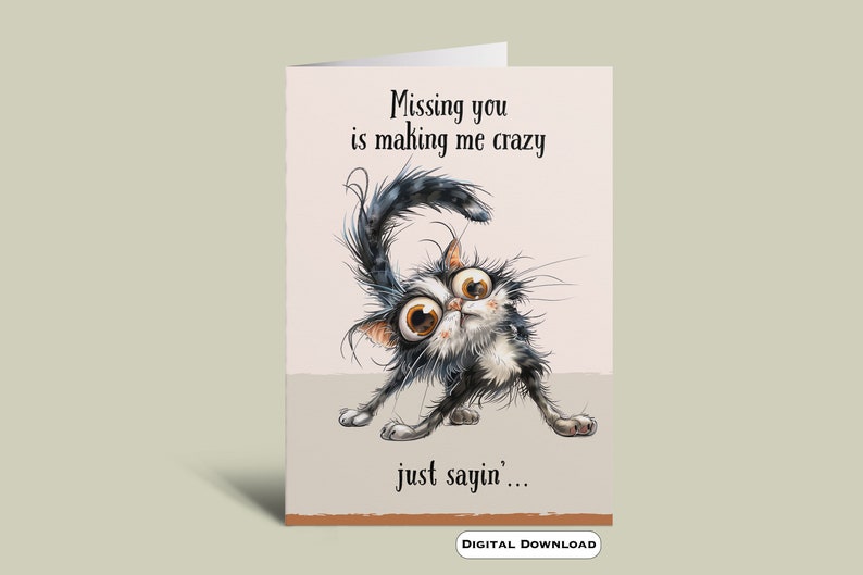 Printable Miss You Funny Cat Card, Folded Downloadable Greeting Card ...
