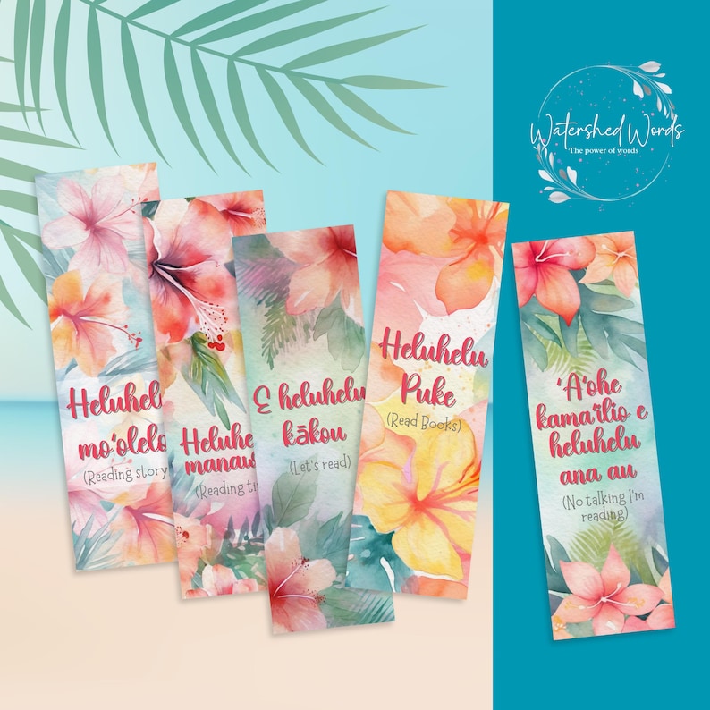 Hawaii Flora Bookmarks: Set of 5 Printable Hawaiian Message Bookmarkers ...