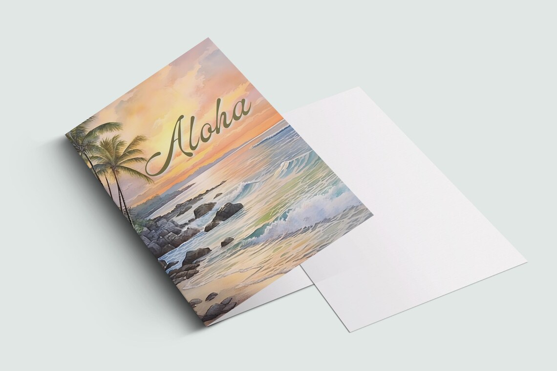 Aloha Printable Greeting Card, Hawaii Theme Note Card, Tropical Scenes ...