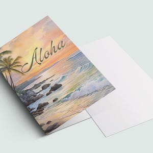 Aloha Printable Greeting Card, Hawaii Theme Note Card, Tropical Scenes Digital Card, Aloha ...